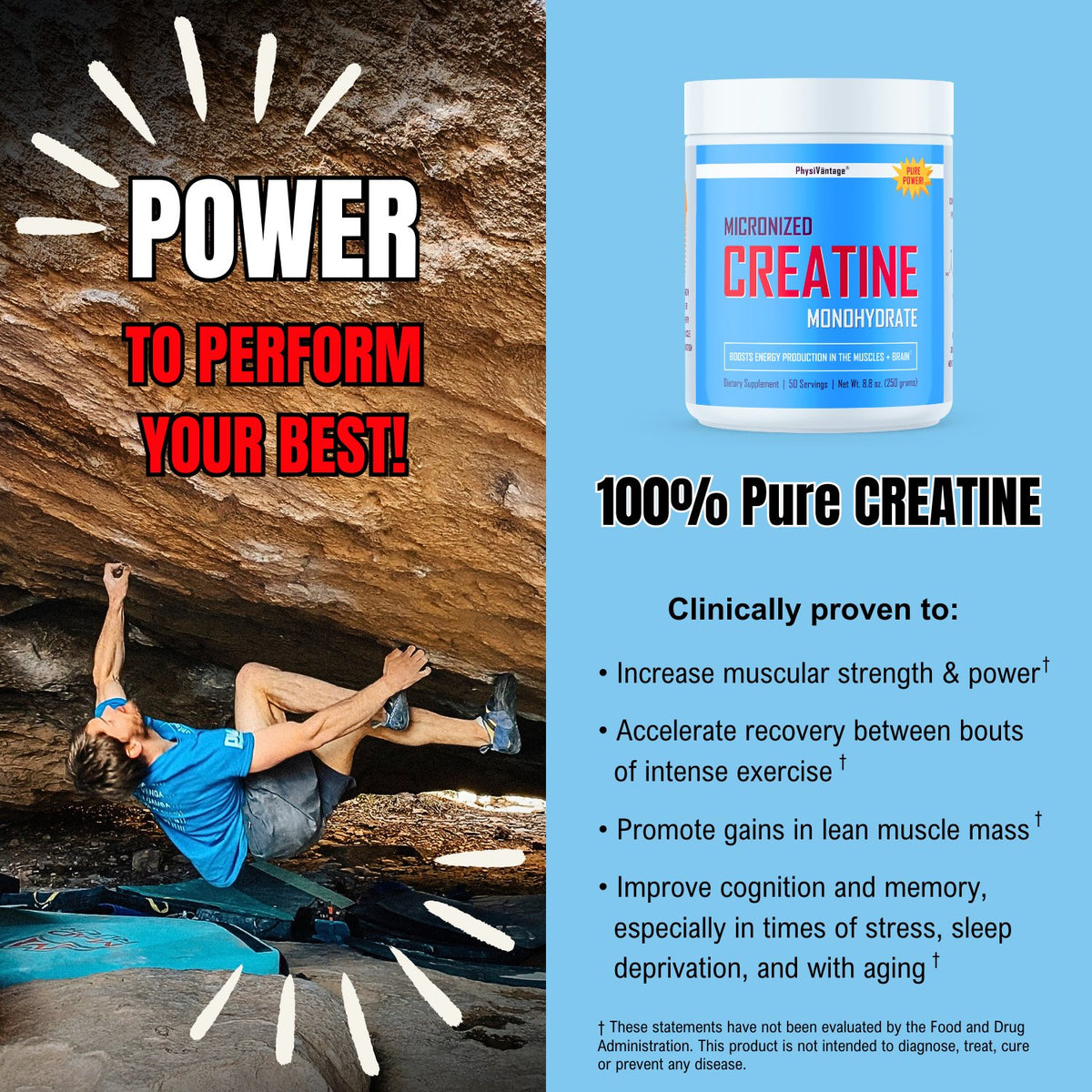Pure Creatine Monohydrate Powder - Micronized & Unflavored - PhysiVāntage®